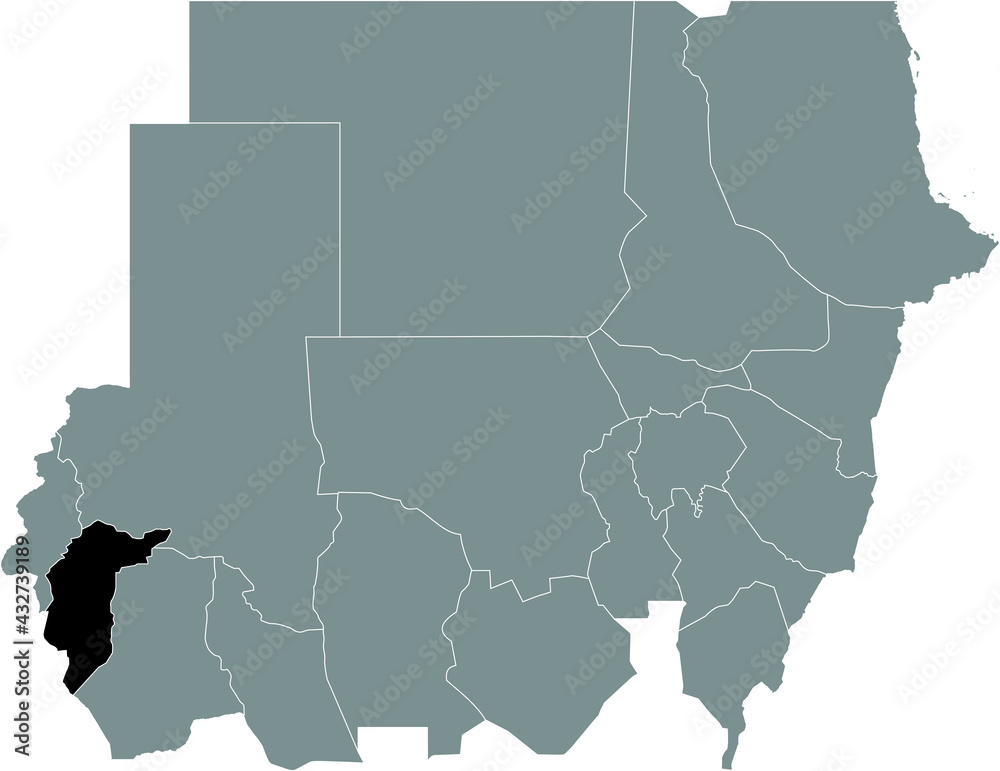 Black highlighted location map of the Sudanese Central Darfur state ...