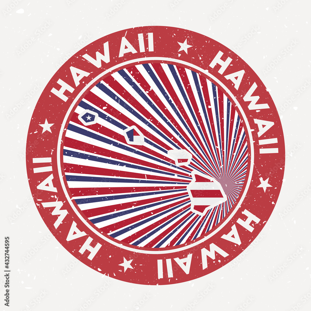 Hawaii round stamp. Logo of us state with flag. Vintage badge with ...
