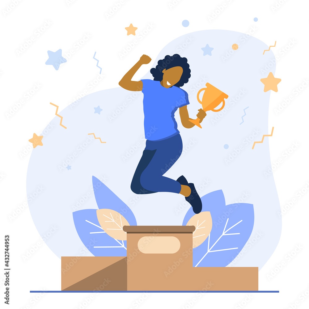 Cartoon vector illustration of woman concept winner success. Excited ...