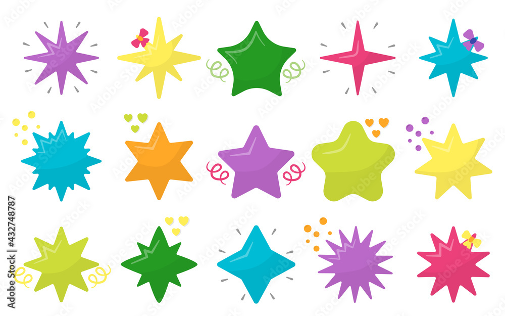Color vector flat cartoon style set of stars. Decorating a childrens ...