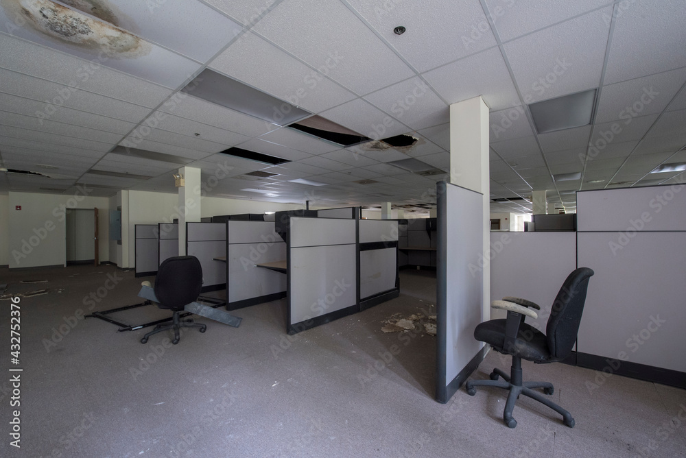 Interior view of an abandoned decaying empty office complex Stock Photo ...