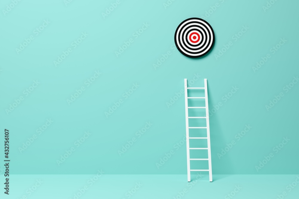 Ladder leading to goal target in blue room background, achievement ...