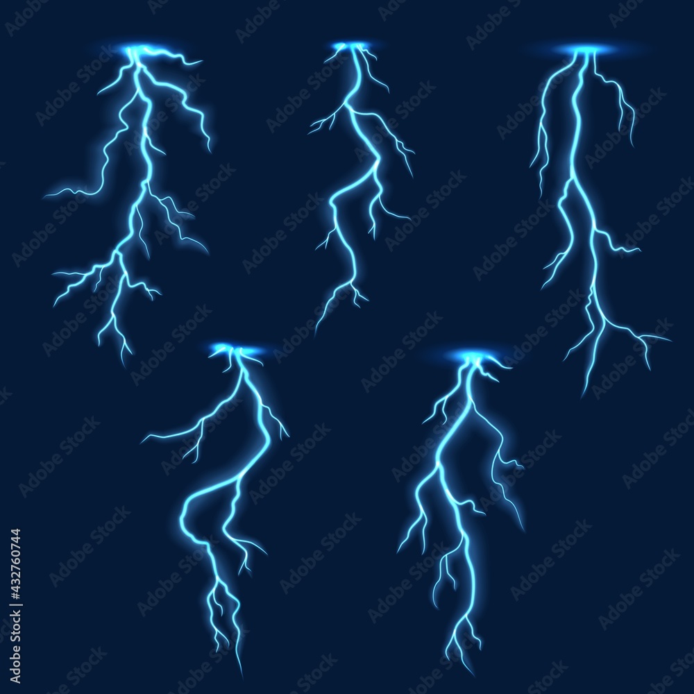 Lightning thunder bolt, thunderstorm electric flash effect on vector ...