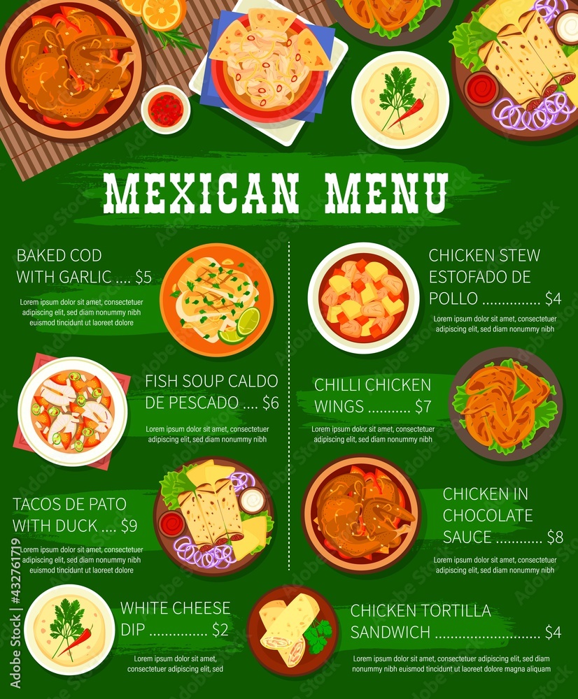 Fototapeta mapa świata dla dzieci Mexican food restaurant menu template ...