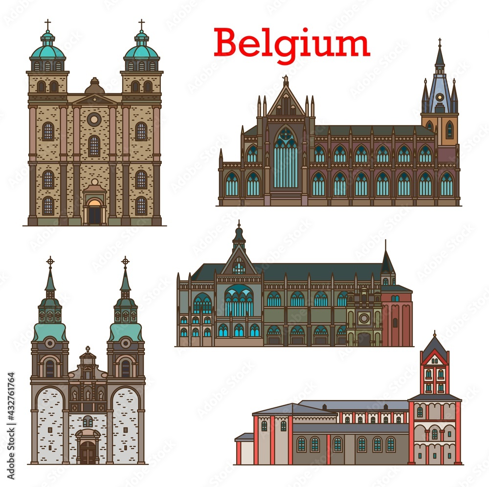 Belgium landmarks, cathedral and church in Liege and Eupen, Belgian ...