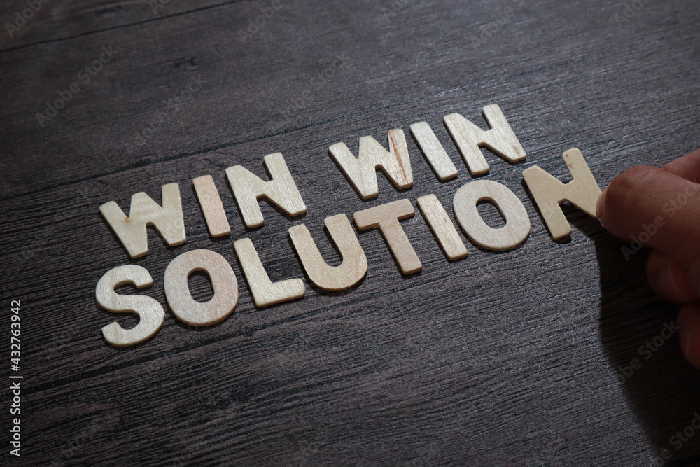 Win win Solution, text words typography written with wooden lettering ...