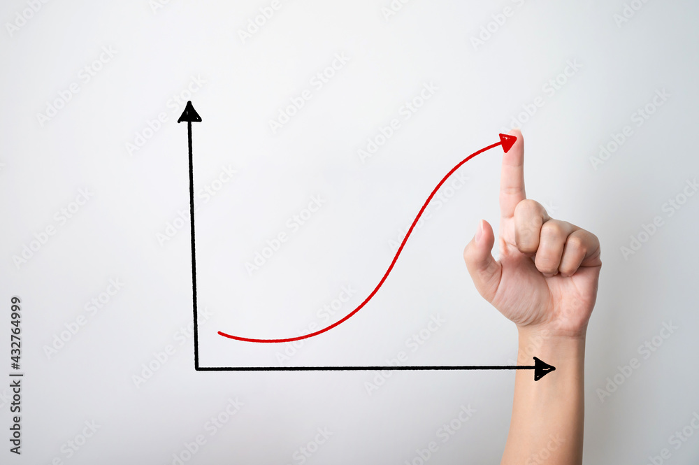 Growth business concept. Hand pointing increase graph moving up and ...