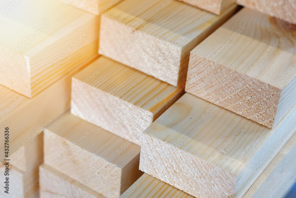 New planed wooden planks close-up. Advertising photo of construction ...