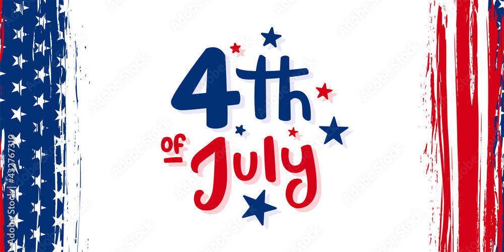 USA 4th of July hand-lettering design with American stars on vertical ...