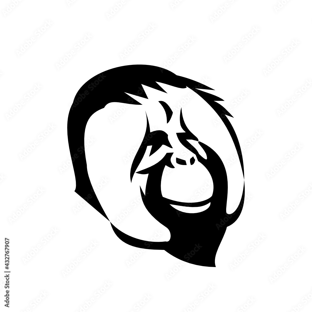 Mascot Illustration of head of smiling adult male orangutan, great ape ...