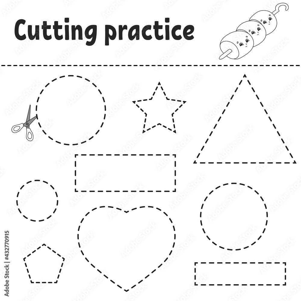Cutting practice for kids. Education developing worksheet. Activity ...