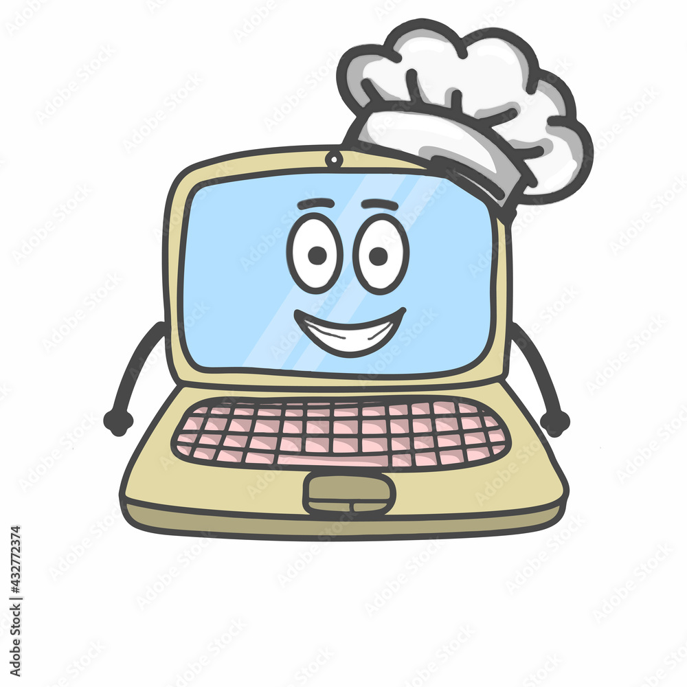 Cute Laptop Character Flat Cartoon Vector Template Design Illustration ...