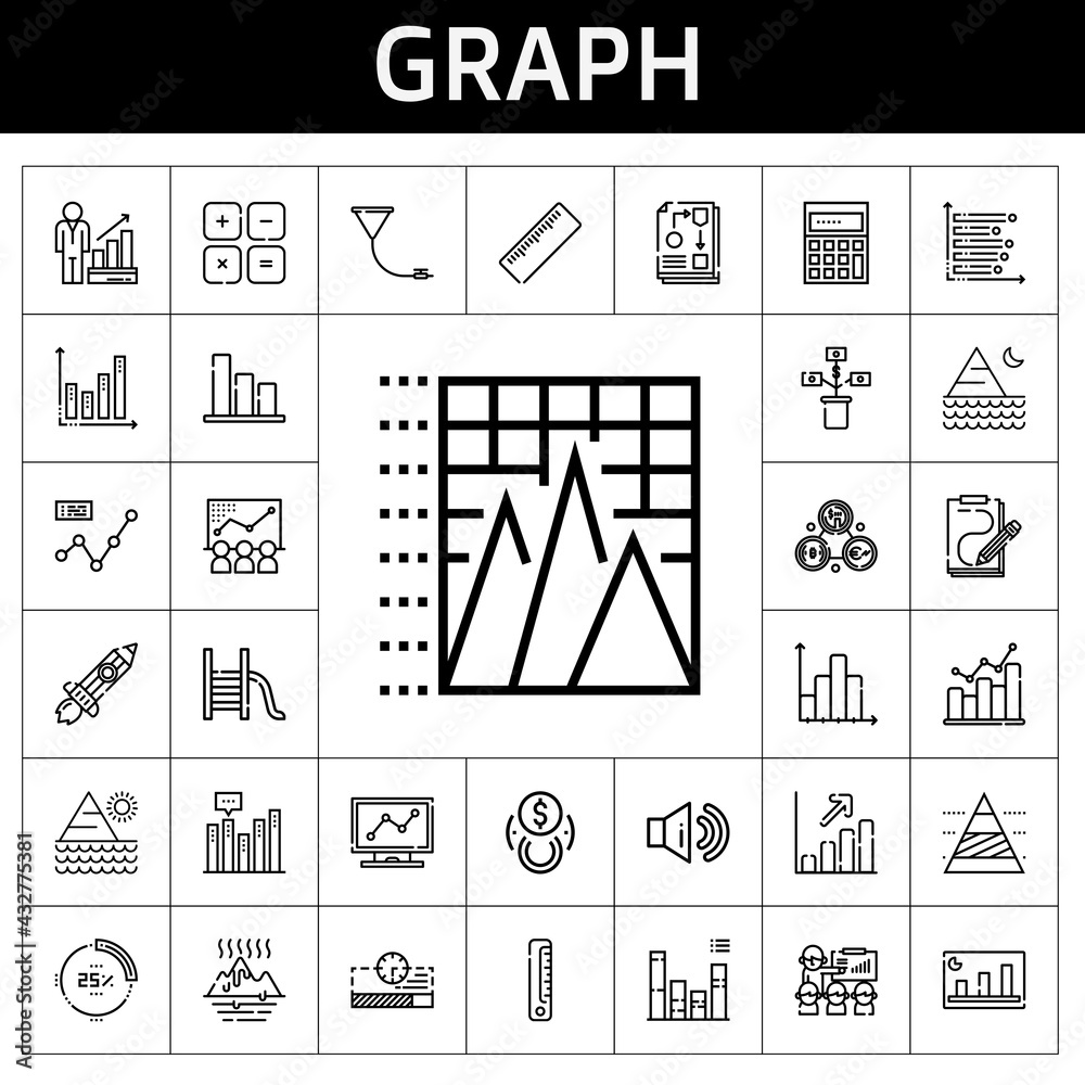 graph icon set. line icon style. graph related icons such as profits ...