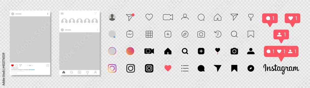 Instagram icons. Template frame for social media. Instagram mockup ...