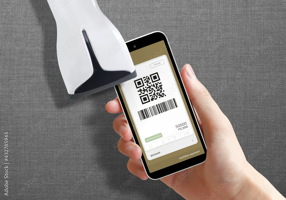 Image of cashless payment and QR code pay Stock Photo | Adobe Stock
