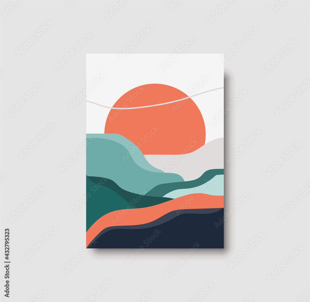 Abstract japanese landscape wall art print. Abstract landscape poster ...