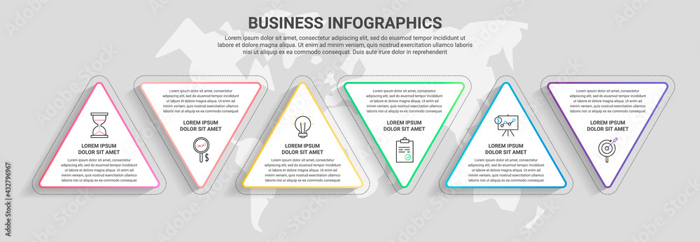 Vector infographics from triangles. 6 step timeline concept for chart ...