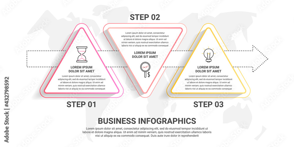 Vector 3 step infographics from triangles with arrows. Timeline concept ...