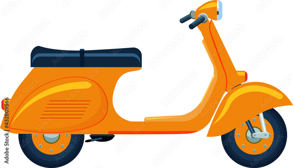 Vintage orange scooter. A two-wheeled vehicle in a flat style.Vector ...