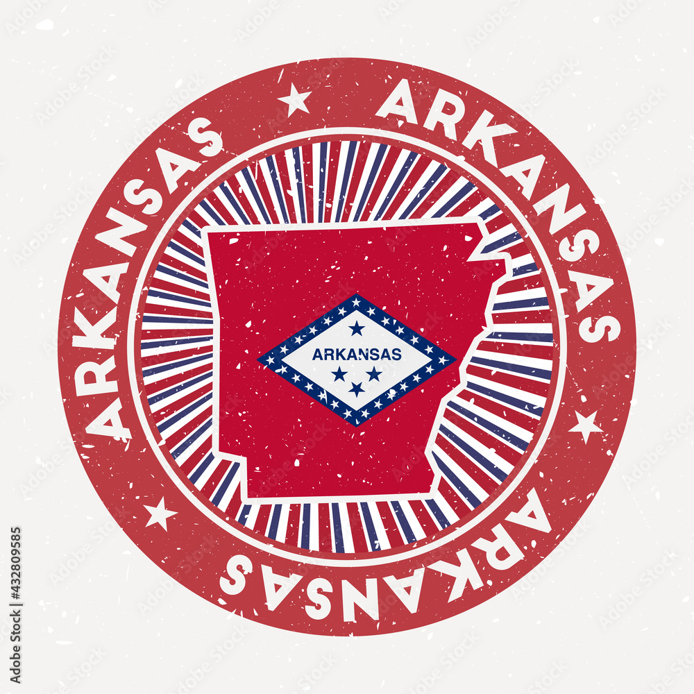 Arkansas round stamp. Logo of us state with state flag. Vintage badge ...