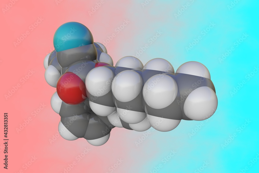 Space-filling molecular model of octocrylene. Atoms are represented as ...