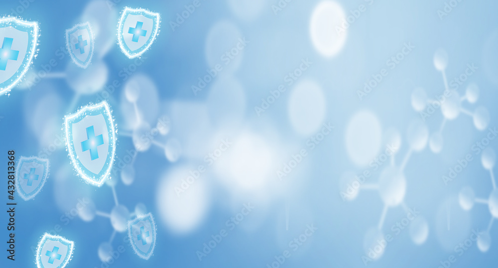 Abstract blue medical background with medical health protection shield ...