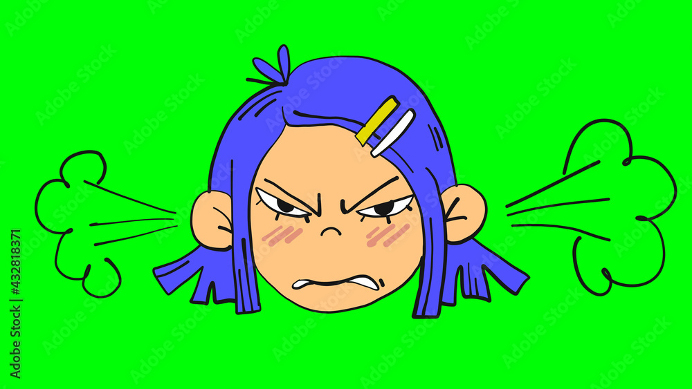 Angry girl face with steam from ears in cartoon style. Isolated on ...