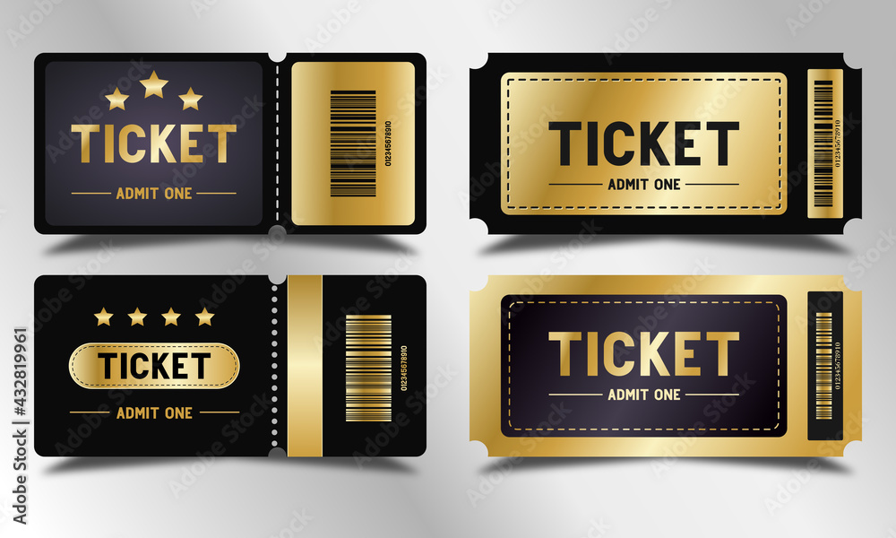 black and gold premium ticket template set, coupon design, ready to ...