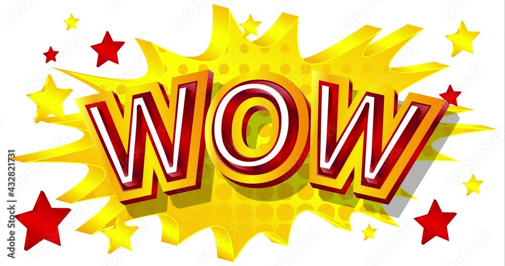 Comic lettering WOW. Video clip bright cartoon illustration in retro ...
