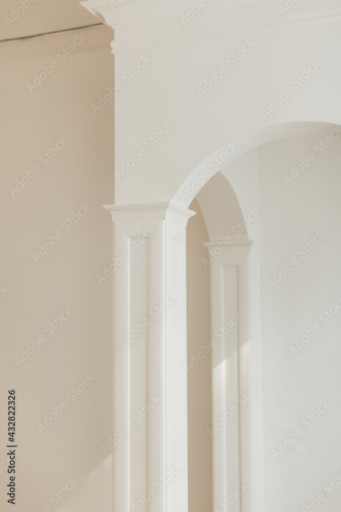 minimalistic architecture concept real white classic columns and arch ...