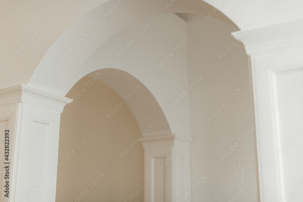 minimalistic architecture concept real white classic columns and arch ...