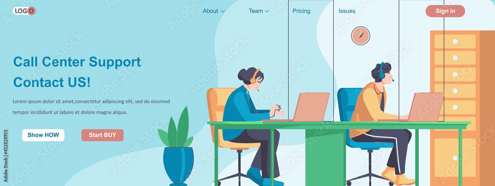 Call Center Support Contact Us web banner concept. Tech service ...
