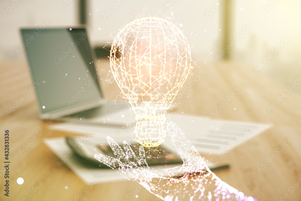 Virtual Idea concept with light bulb illustration on calculator and ...