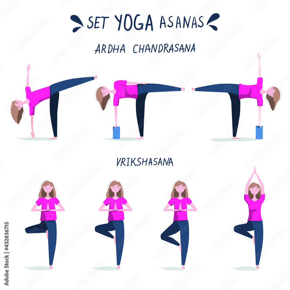 Yoga asanas set. Young woman doing yoga poses. Healthy lifestyle ...
