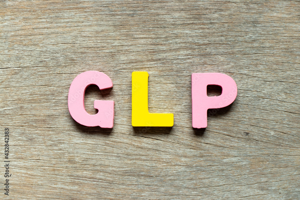 Color alphabet letter in word GLP (Abbreviation of Good laboratory ...