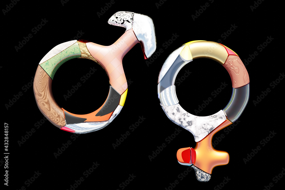 A pair of gender symbols, male and female, made from different ...