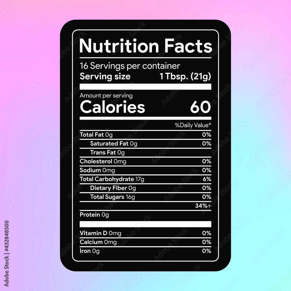 Black Nutrition facts label. Food components info. Nutritional value ...