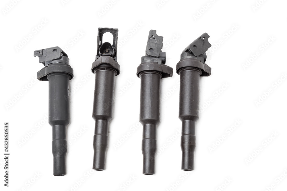 Four ignition coils for an internal combustion engine of a car during ...
