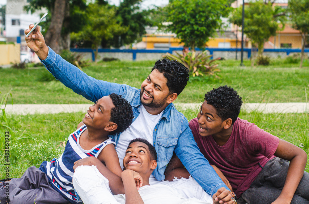 Dominican Latino origin man celebrating father's day with his children ...
