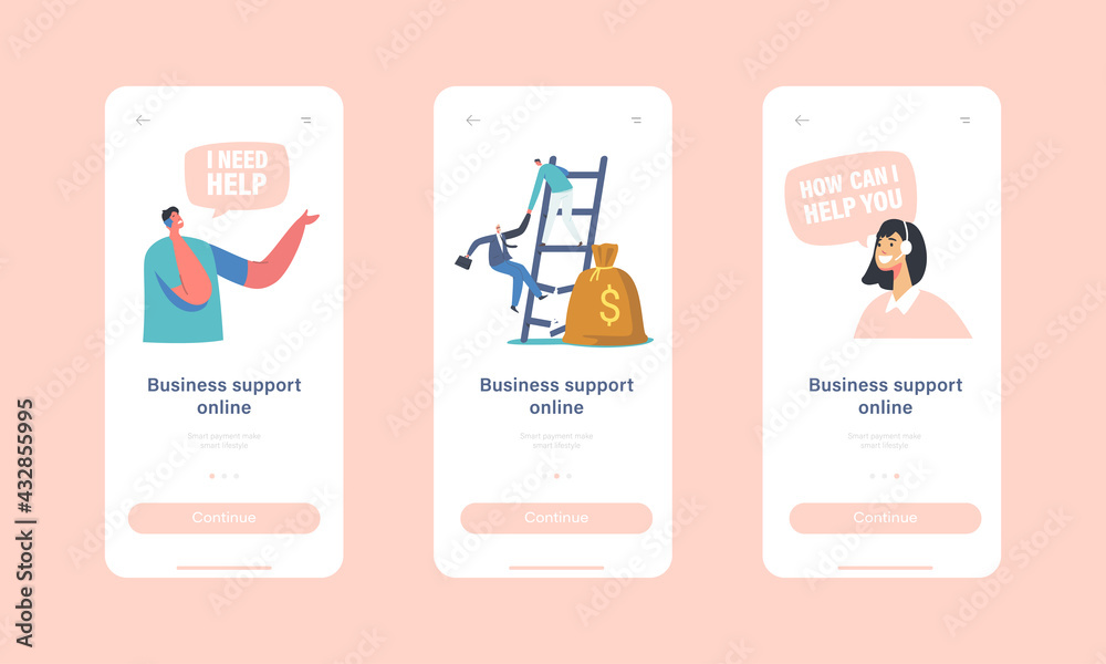 Online Business Support Mobile App Page Onboard Screen Template. Call ...
