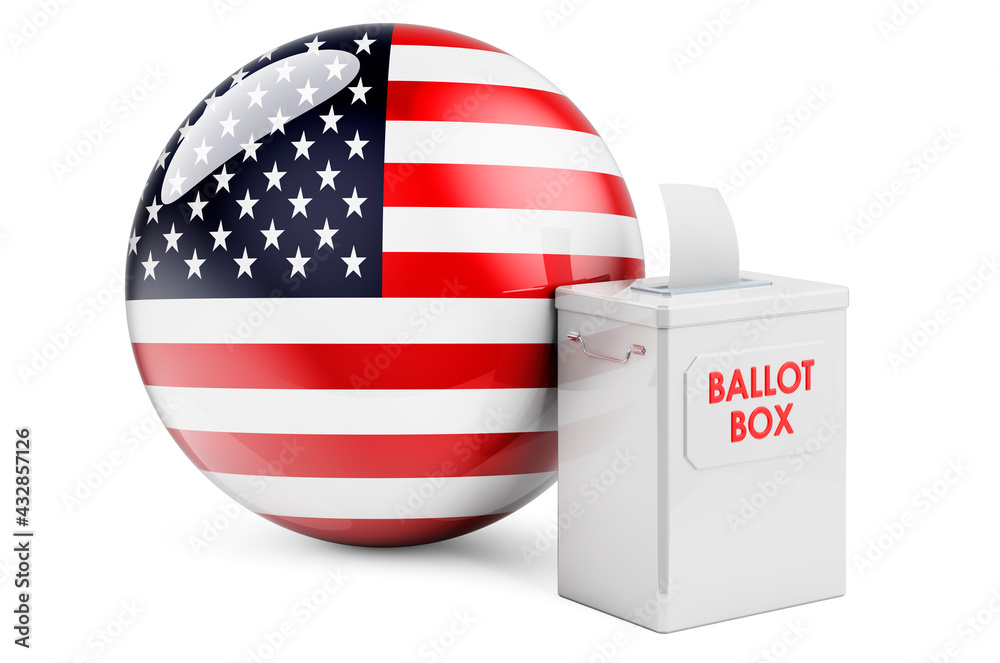 Ballot box with The United States flag. Election in the USA. 3D ...