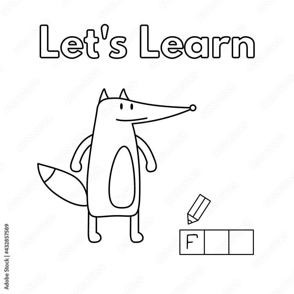 Cartoon fox learning game for small children - color and write the word ...