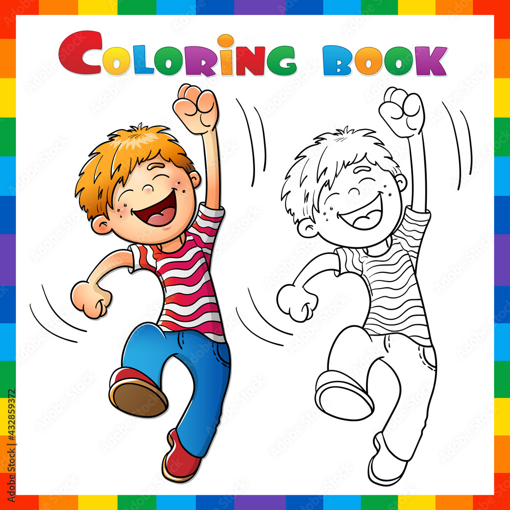 Coloring Page Outline of cartoon jumping boy. Coloring Book for kids ...
