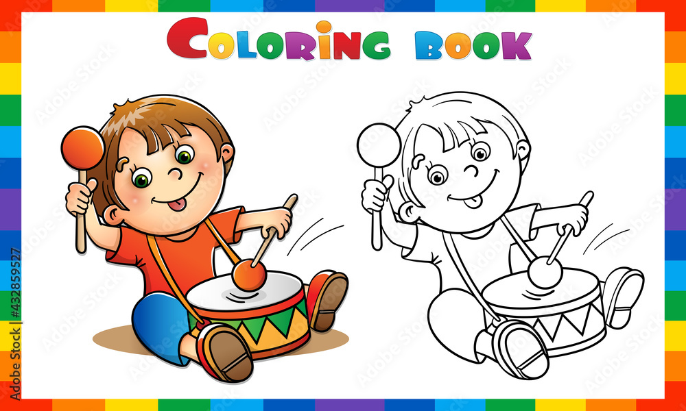Coloring Page Outline of cartoon boy playing the drum. Coloring Book ...