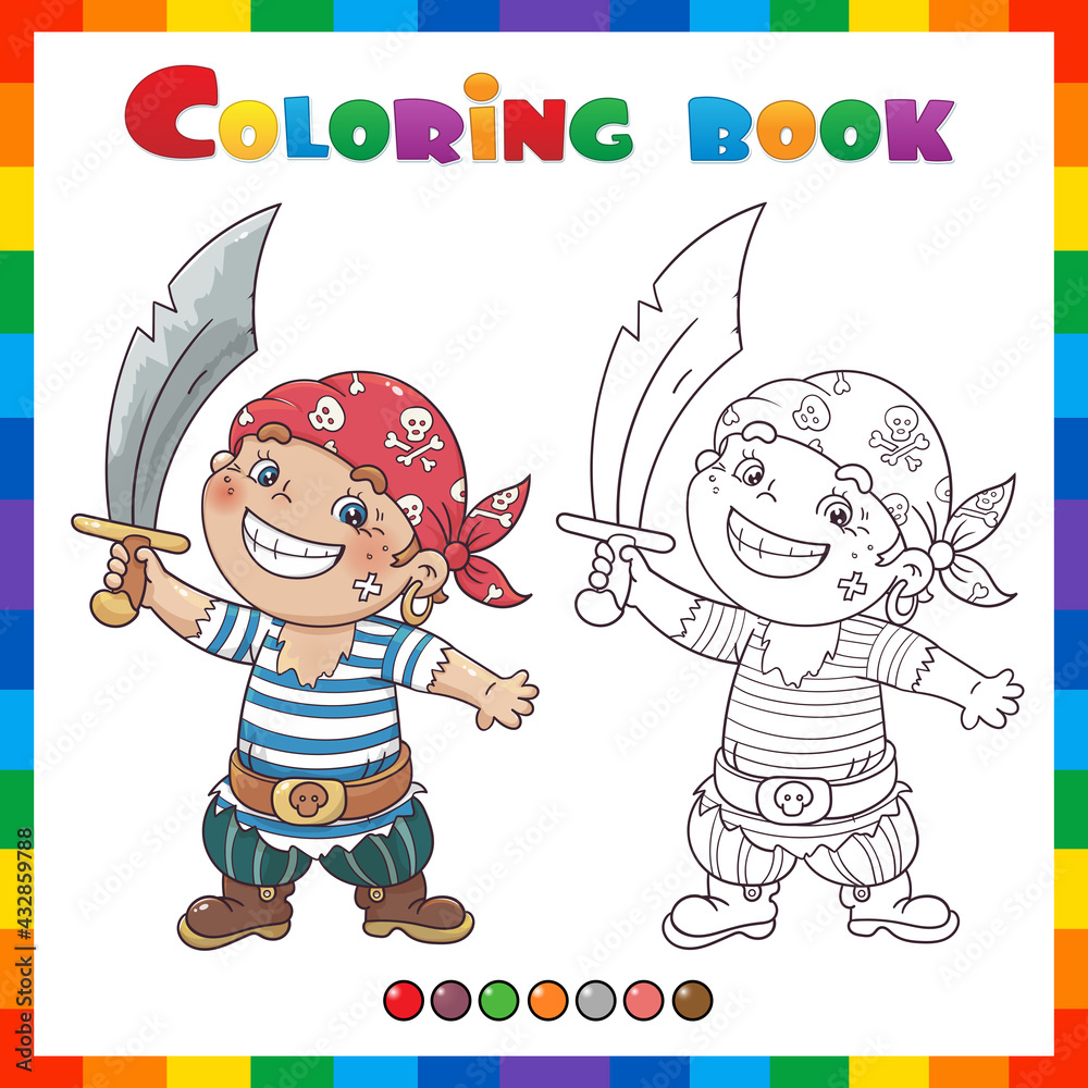 Coloring Page Outline Of Cartoon Pirate with saber. Coloring book for ...