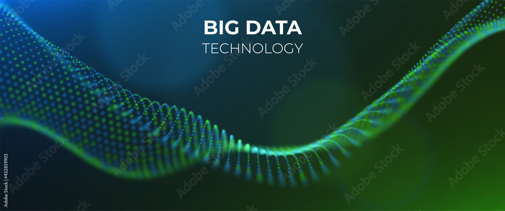 Dynamic blue and green dot landscape. Abstract digital wave background ...