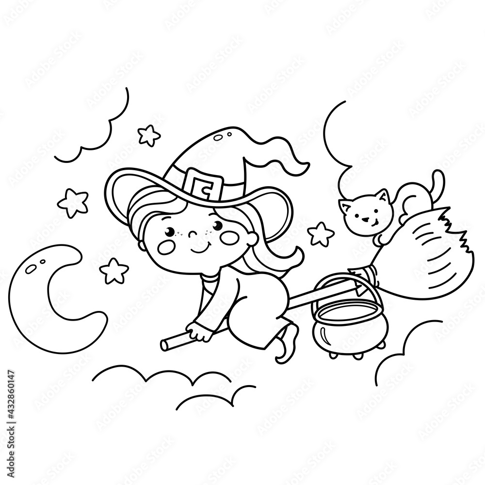 Halloween Witches Broom Coloring Pages