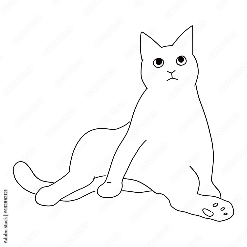 イラスト ドローイング 絵画 猫オッドアイ 寛ぐ イラスト ドローイング 絵画 猫オッドアイ 寛ぐ