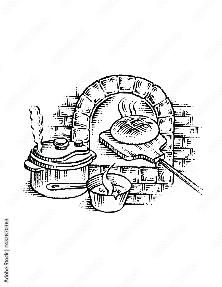 baking in brick oven Stock Vector | Adobe Stock