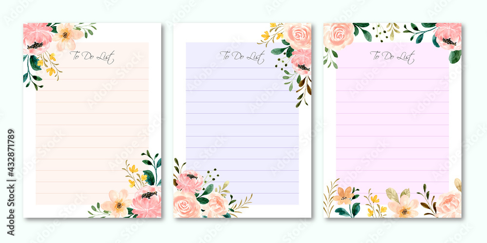 Beautiful to do list collection with rose flower watercolor Stock ...